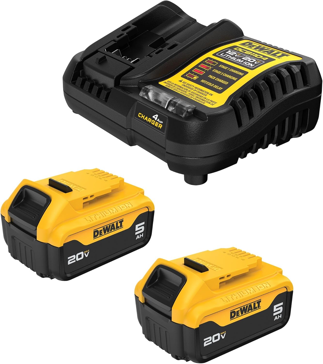 DEWALT 20V MAX Lithium-Ion Battery 2-Pack and Charger, 5.0 Ah, Battery ...